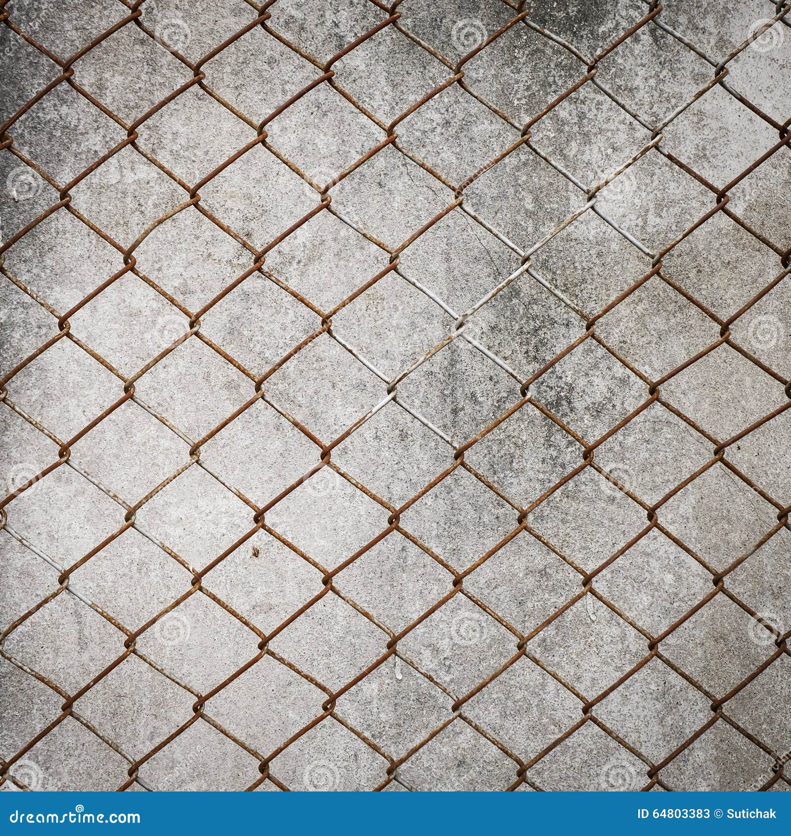 Rusty Iron Chain Wire Fence on Cement Wall Stock Image - Image of ...