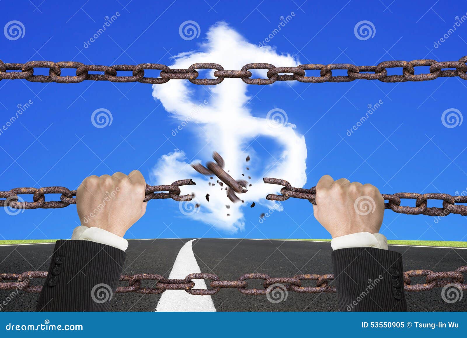 Rusty Iron Chains Broken Off by Hands with Dollar Sign Stock Image ...
