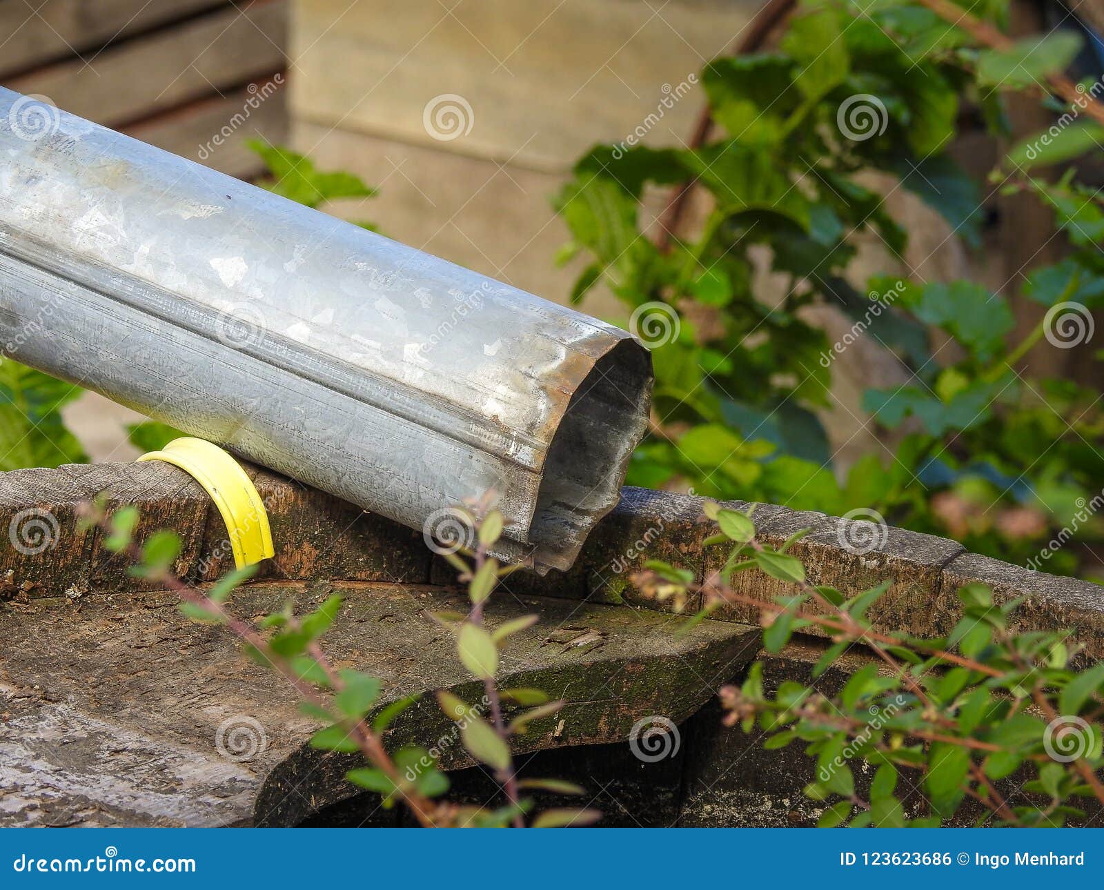 Rusty iron gutter stock photo. Image of weathered, metal - 123623686