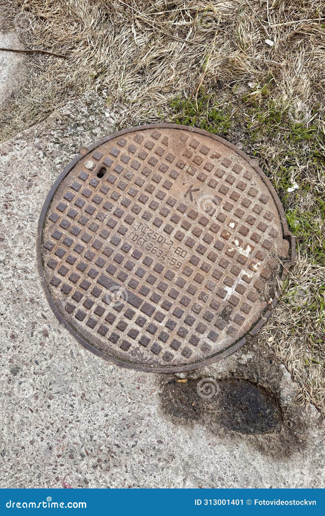 A Rusty Iron Hatch with a Pattern is Mounted in the Asphalt Pavement of ...
