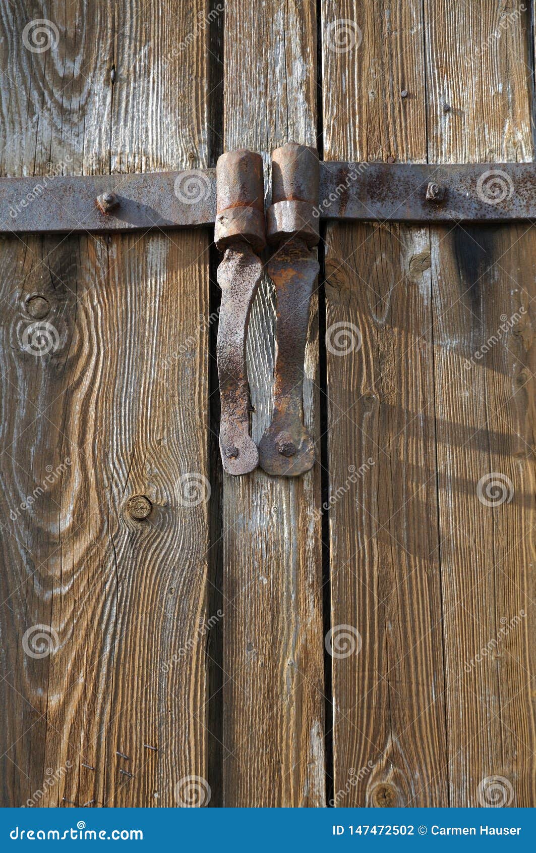 Rusty Iron Hinges at Old Wooden Barn Door Stock Photo - Image of iron ...