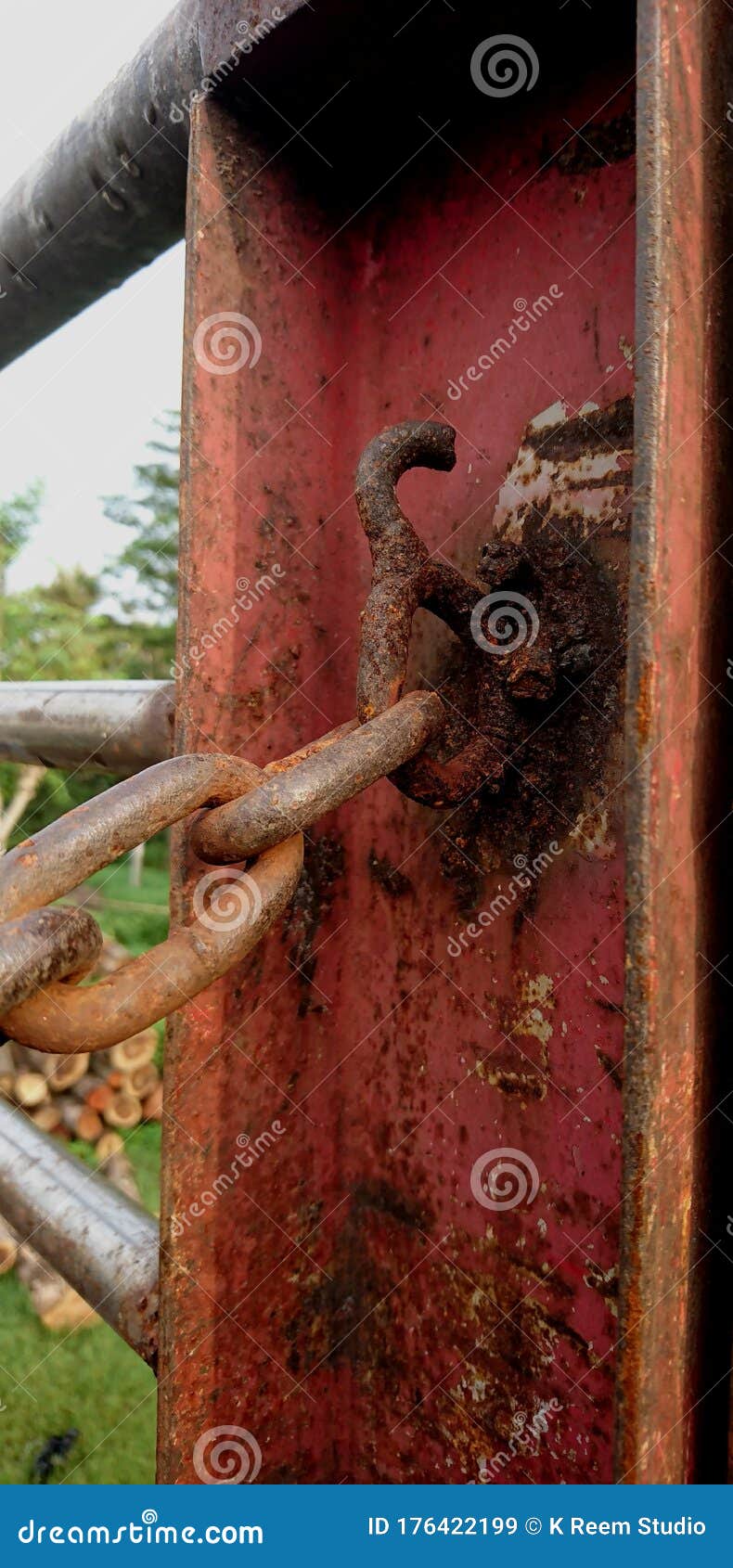 Rusty Iron Hooks and Chains Stock Image - Image of industrial, peeling ...