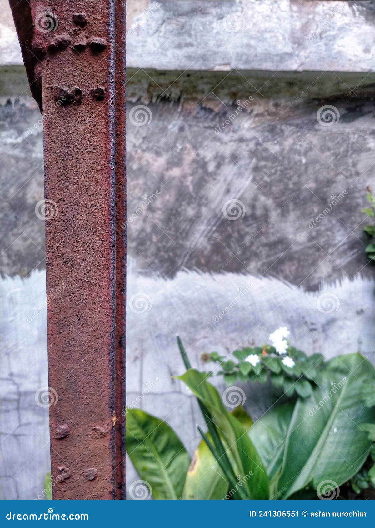 Rusty Iron Pole in Front of the Wall. Stock Image - Image of winter ...