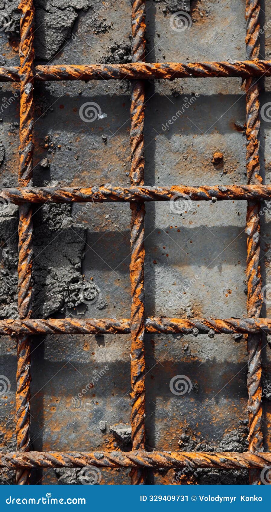 Rusty Iron Rebar Grid on Concrete Surface, Abstract Industrial ...