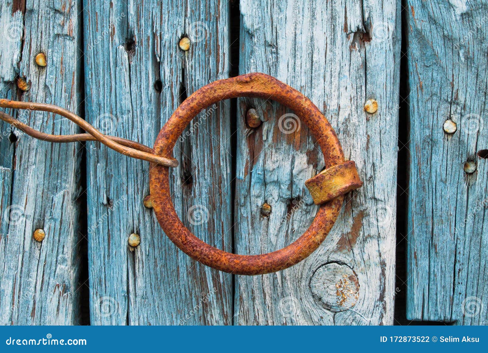 Rusty Iron Ring and Blue Boards Stock Photo - Image of color, blue ...