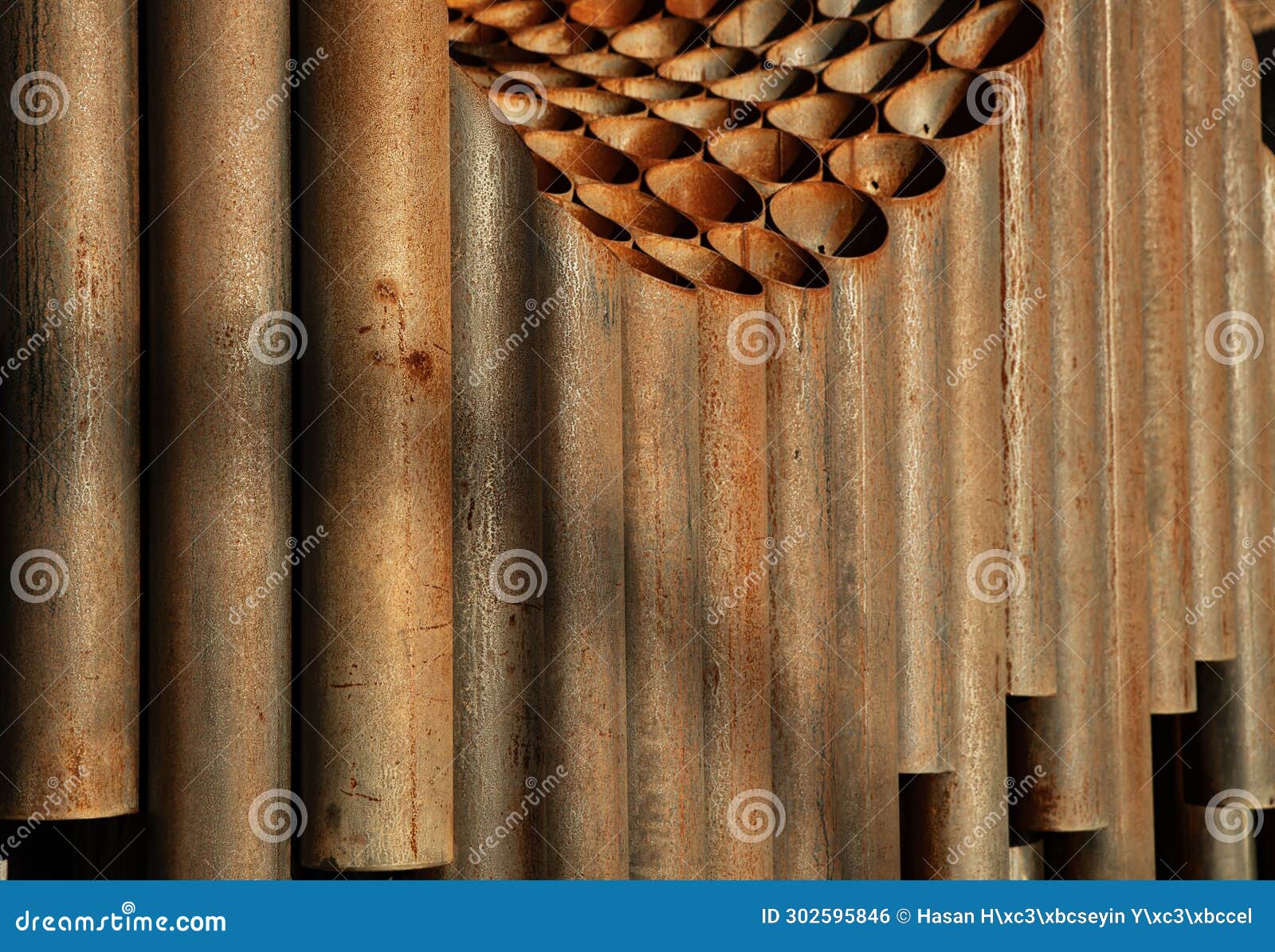 Rusty Iron, Symmetrical Metal Pipes Under the Sun, with Light Shadow ...