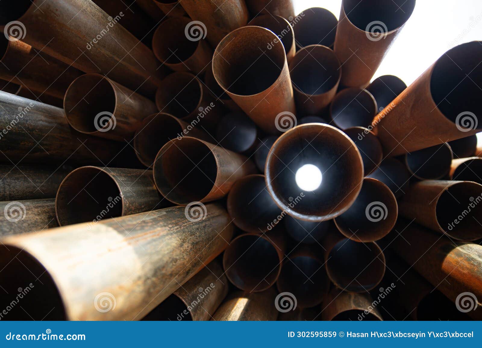 Rusty Iron, Symmetrical Metal Pipes Under the Sun, with Light Shadow ...