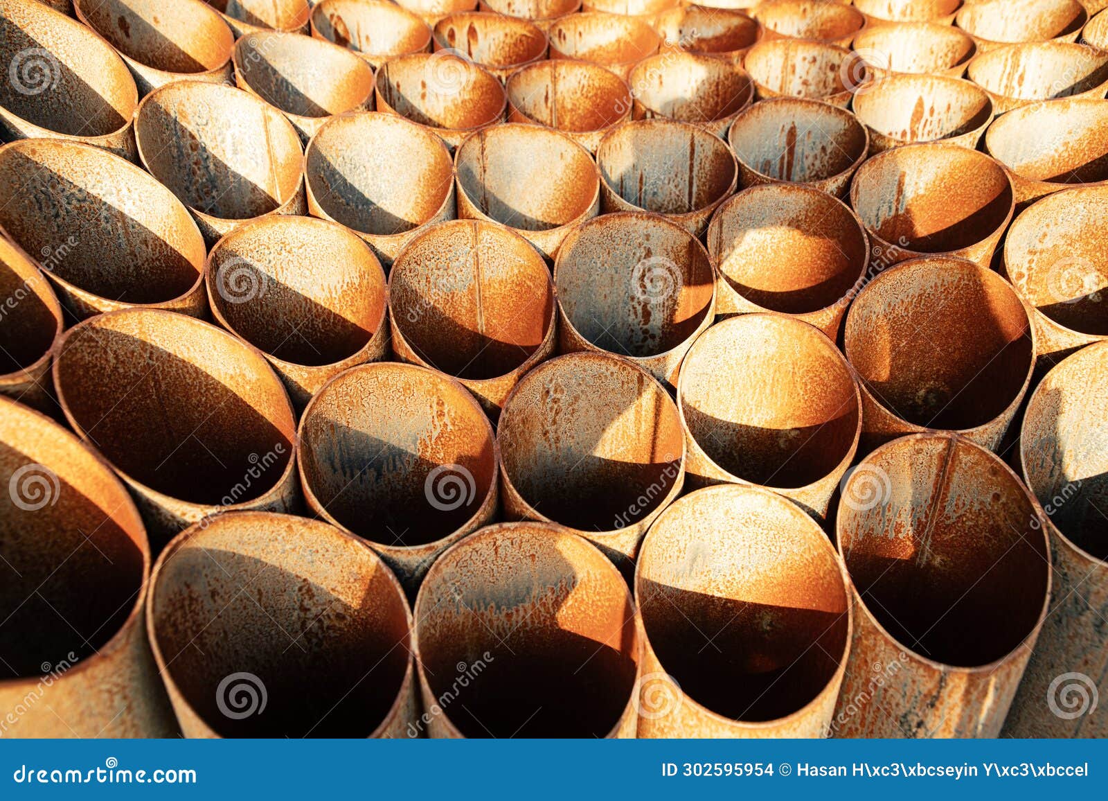 Rusty Iron, Symmetrical Metal Pipes Under the Sun, with Light Shadow ...
