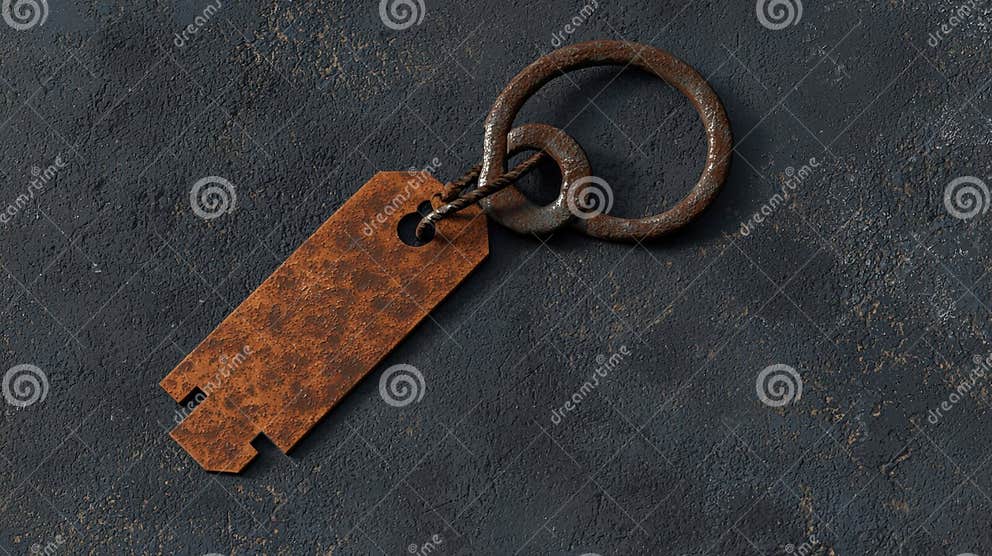 Rusty Key Tag with a Circular Ring on a Textured Dark Background Stock ...