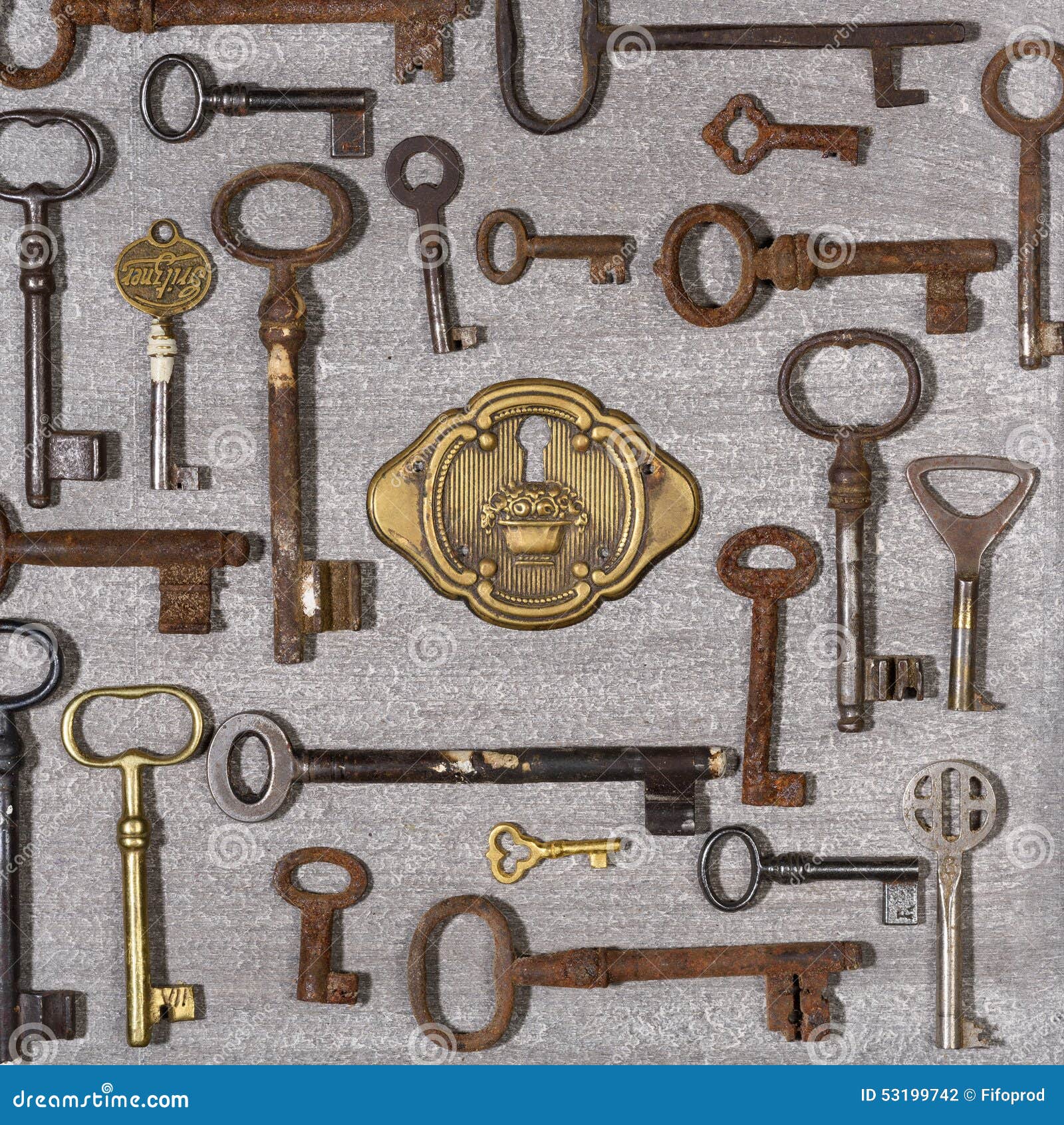 Rusty Keys with Brass Lock on Wooden Background Stock Photo - Image of ...
