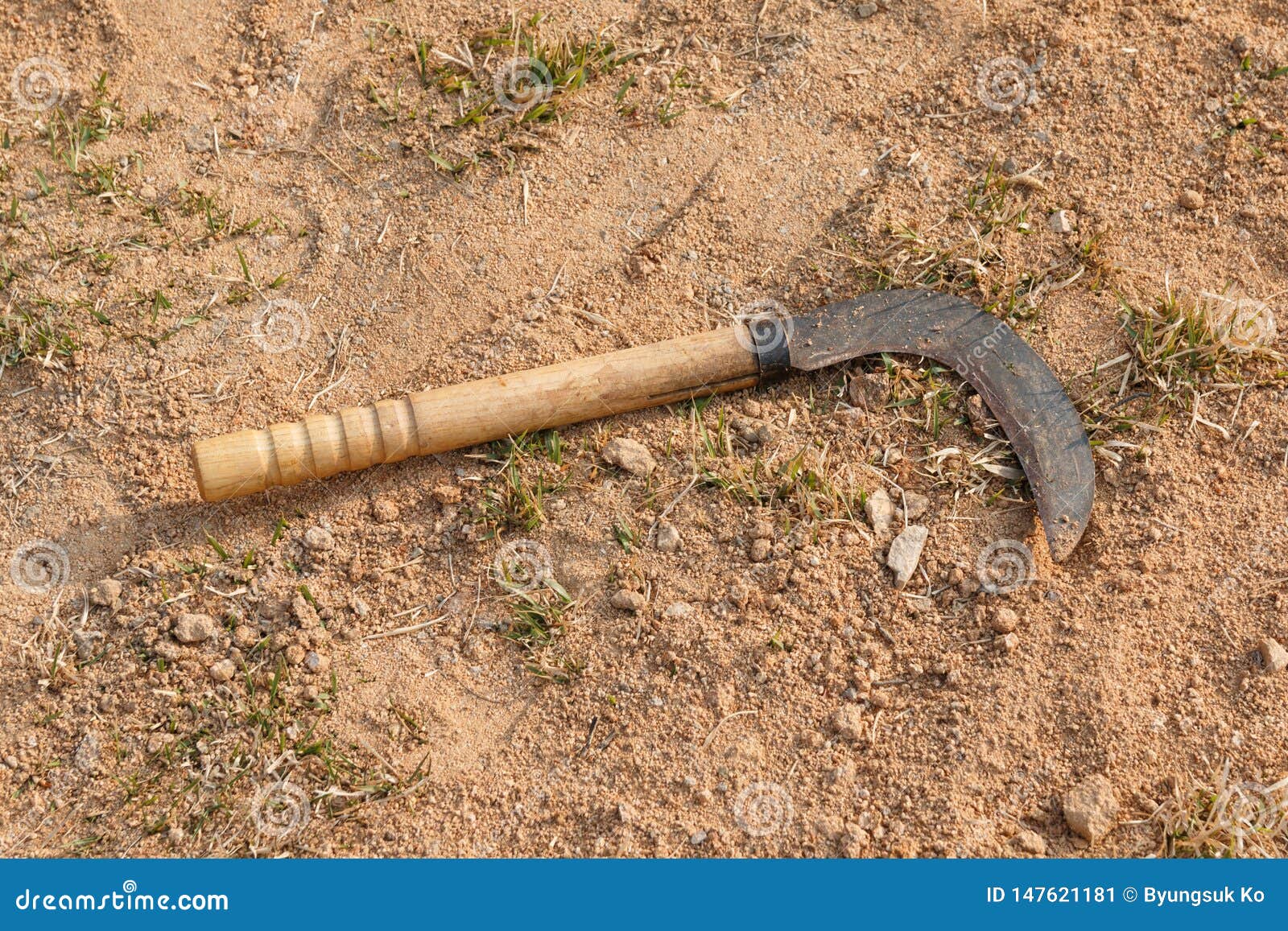 Rusty Korean Sickle on the Ground Stock Image - Image of hook, wooden ...