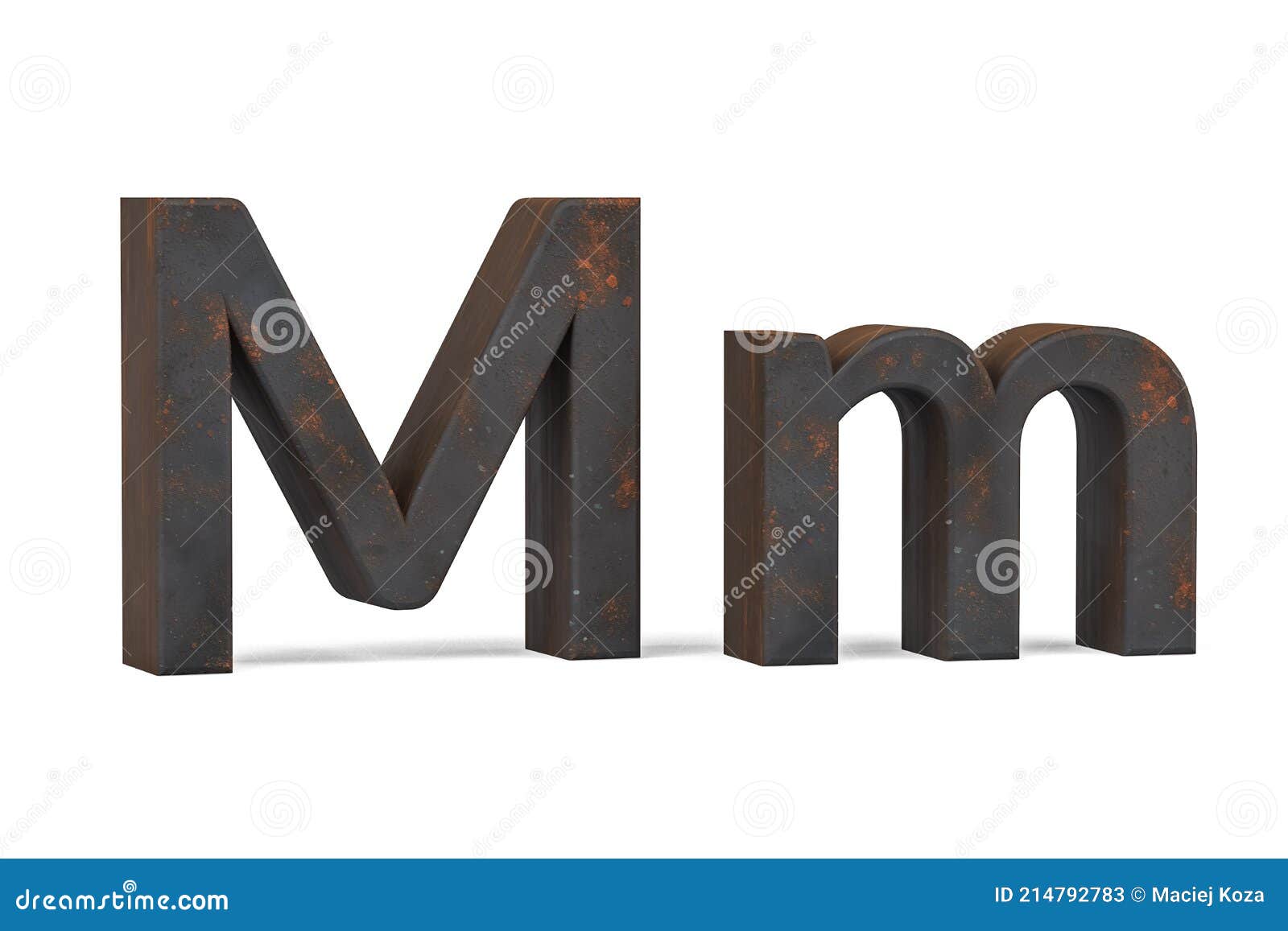 Rusty Letter M - Three Dimensional Uppercase and Lowercase M on White ...