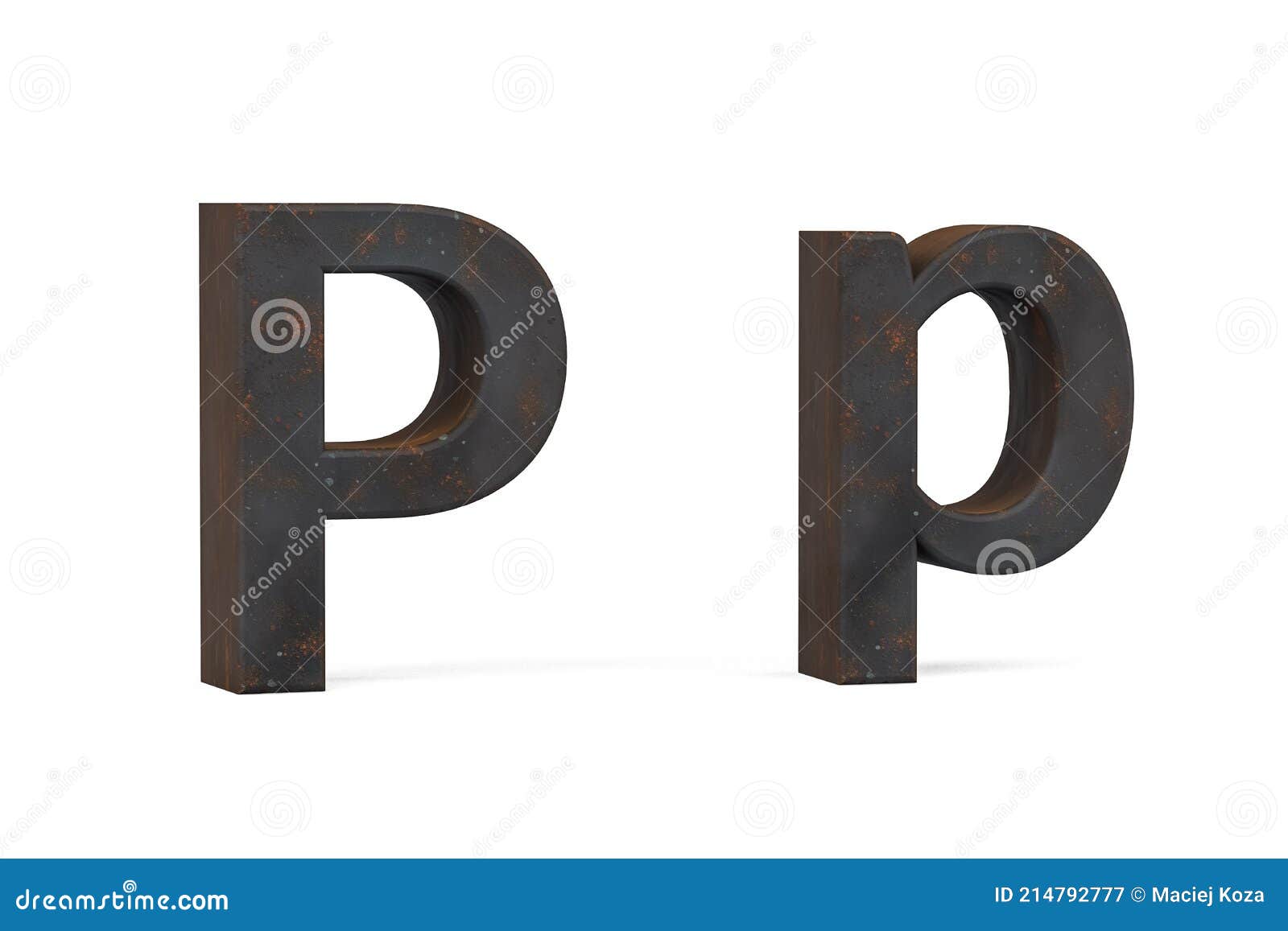 Rusty Letter P - Three Dimensional Uppercase and Lowercase P on White ...