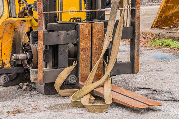 Rusty Lift Assembly of Forklift Stock Photo - Image of ropes, outdoors ...