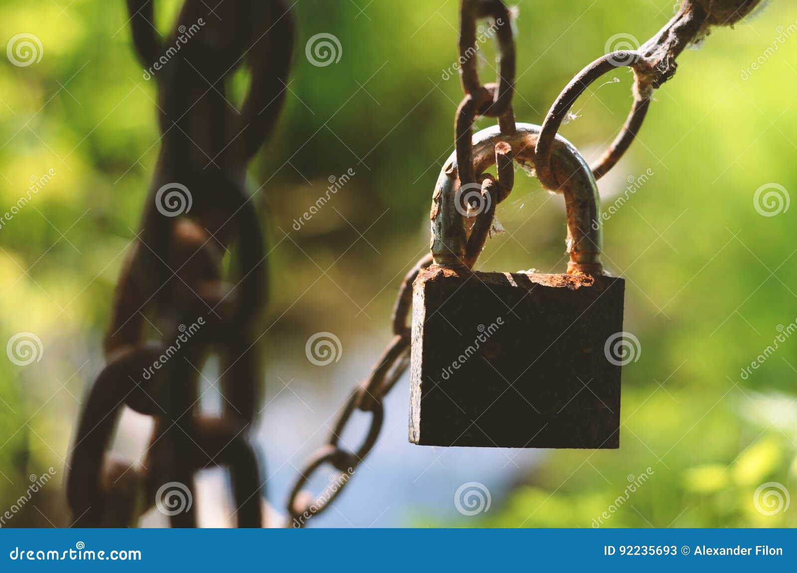 Rusty lock and chain stock image. Image of metal, closeup - 92235693