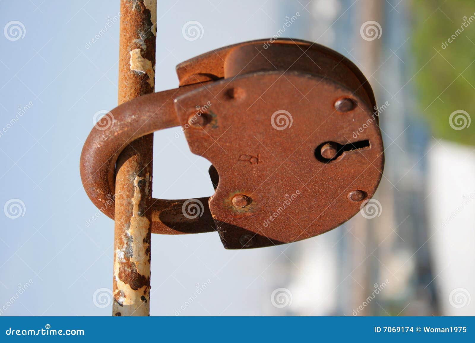 The rusty lock hangs stock photo. Image of padlock, oxidize - 7069174