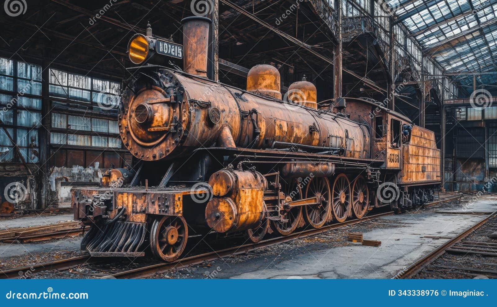 Rusty Locomotive On Abandoned Railroad Track Vanishing Into Forest ...