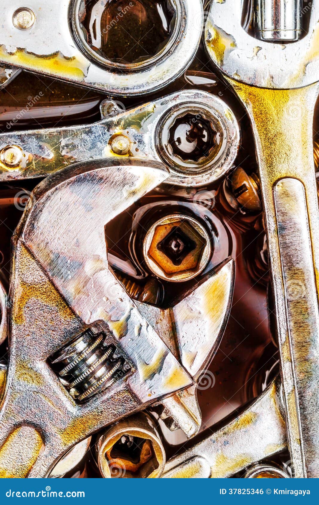Rusty Mechanic Tools with Grease Stains Stock Photo - Image of metallic ...
