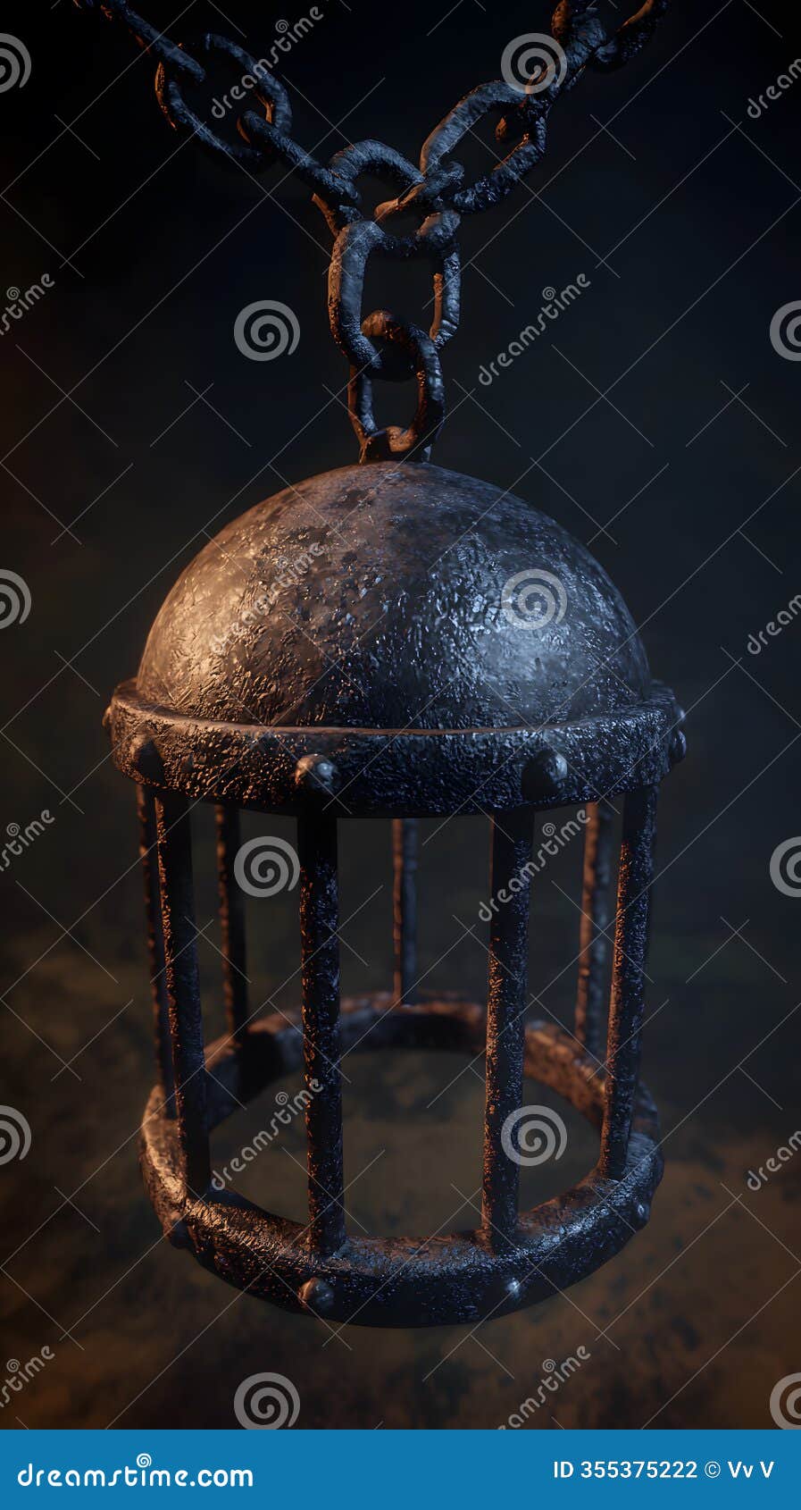 Rusty Medieval Cage Hanging in Darkness Stock Illustration ...