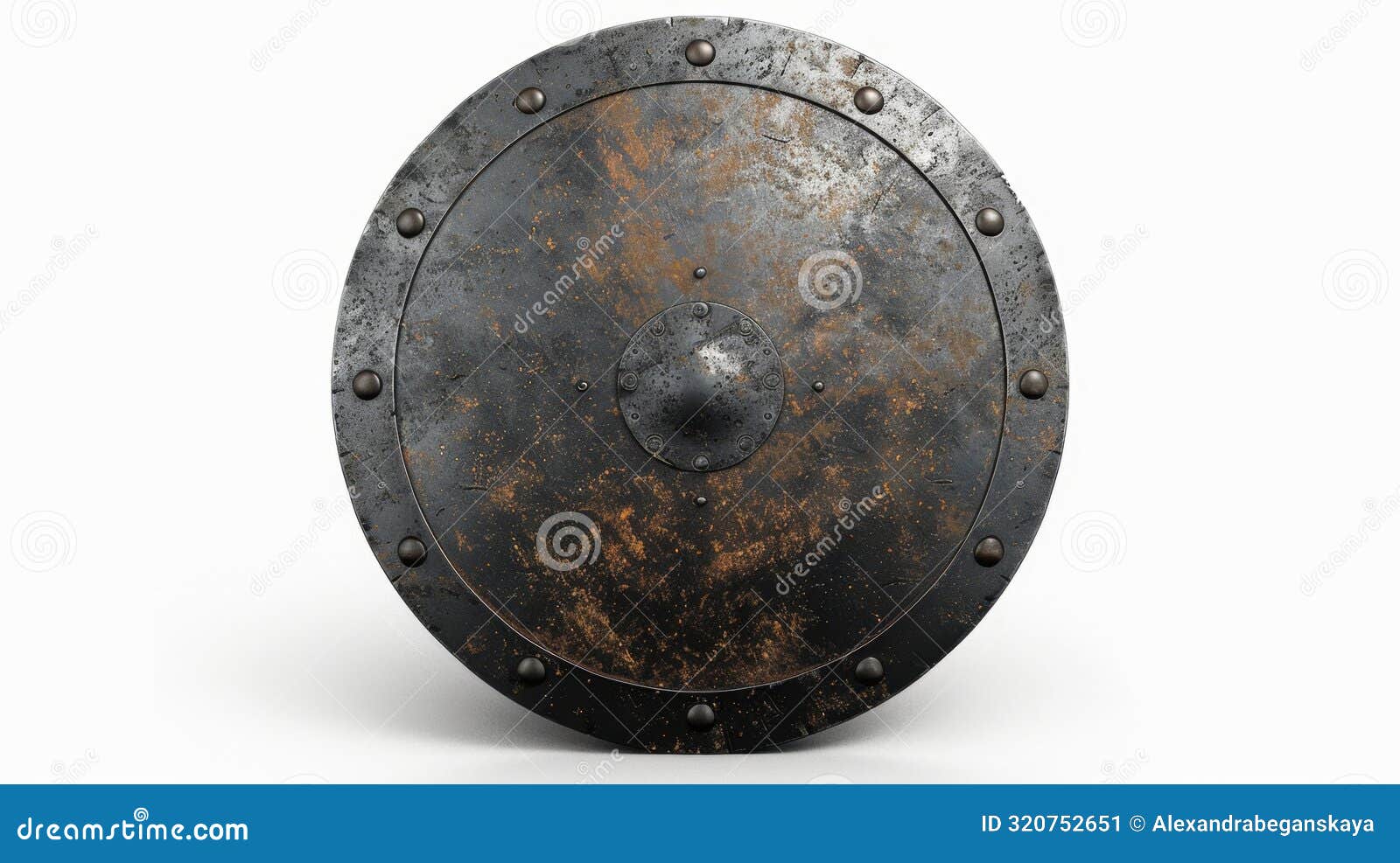 Rusty Medieval Round Shield with Rivets. Isolated on White Background ...