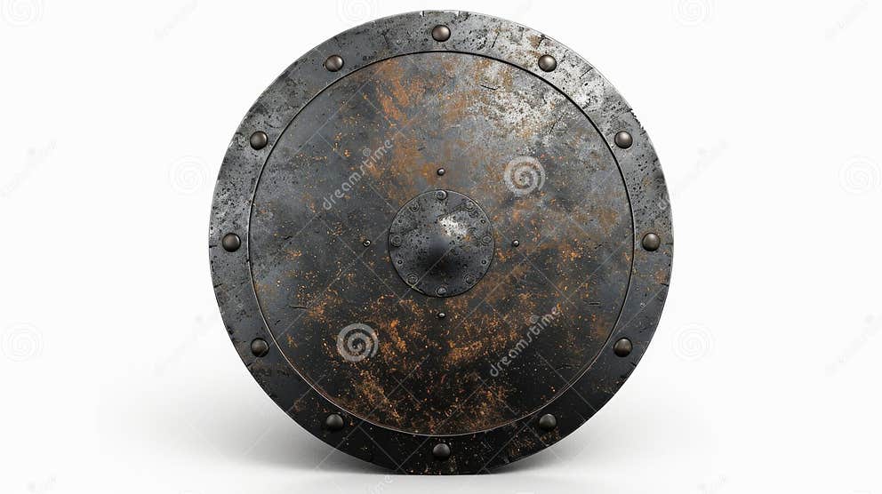 Rusty Medieval Round Shield with Rivets. Isolated on White Background ...
