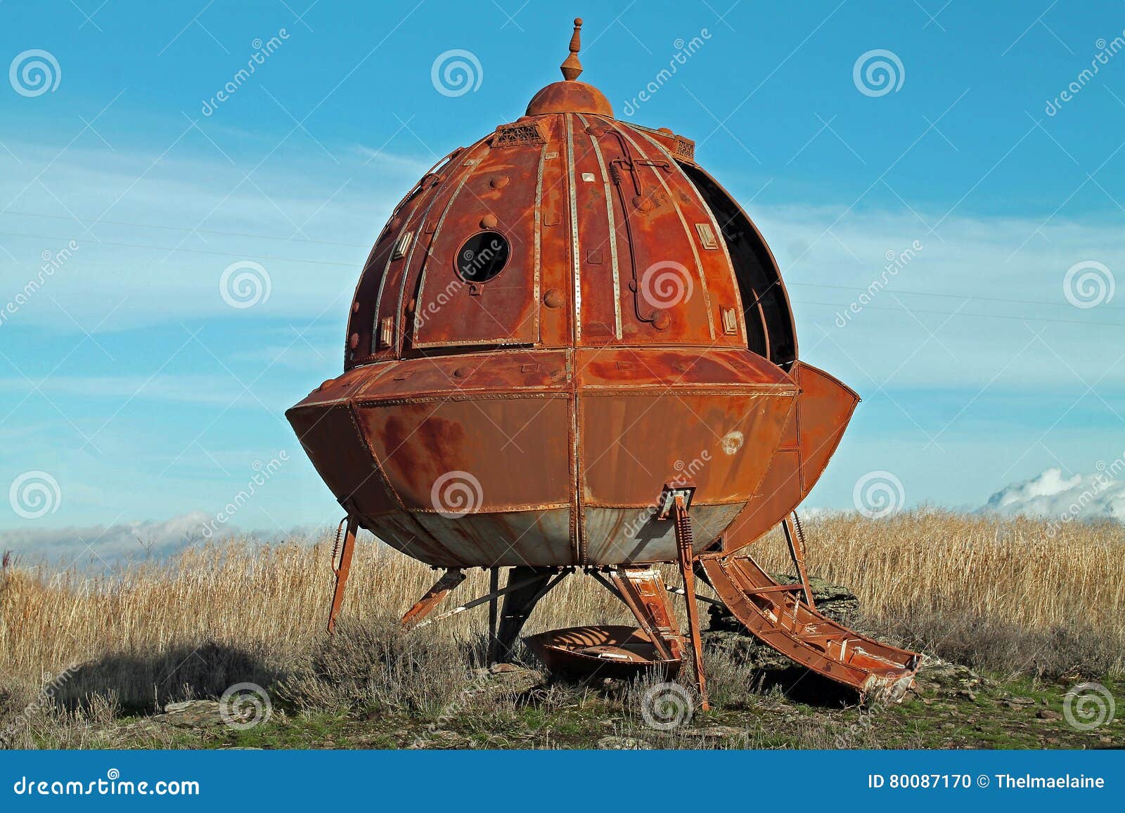 Rusty Metal Alien Spacecraft in a Field Stock Photo - Image of ...