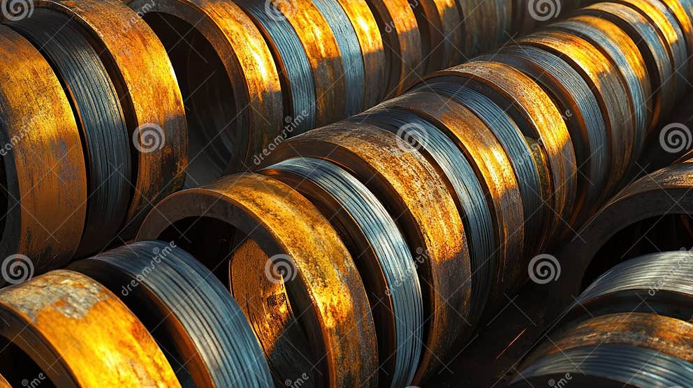 Rusty Metal Coils Stacked in Industrial Setting Stock Illustration ...