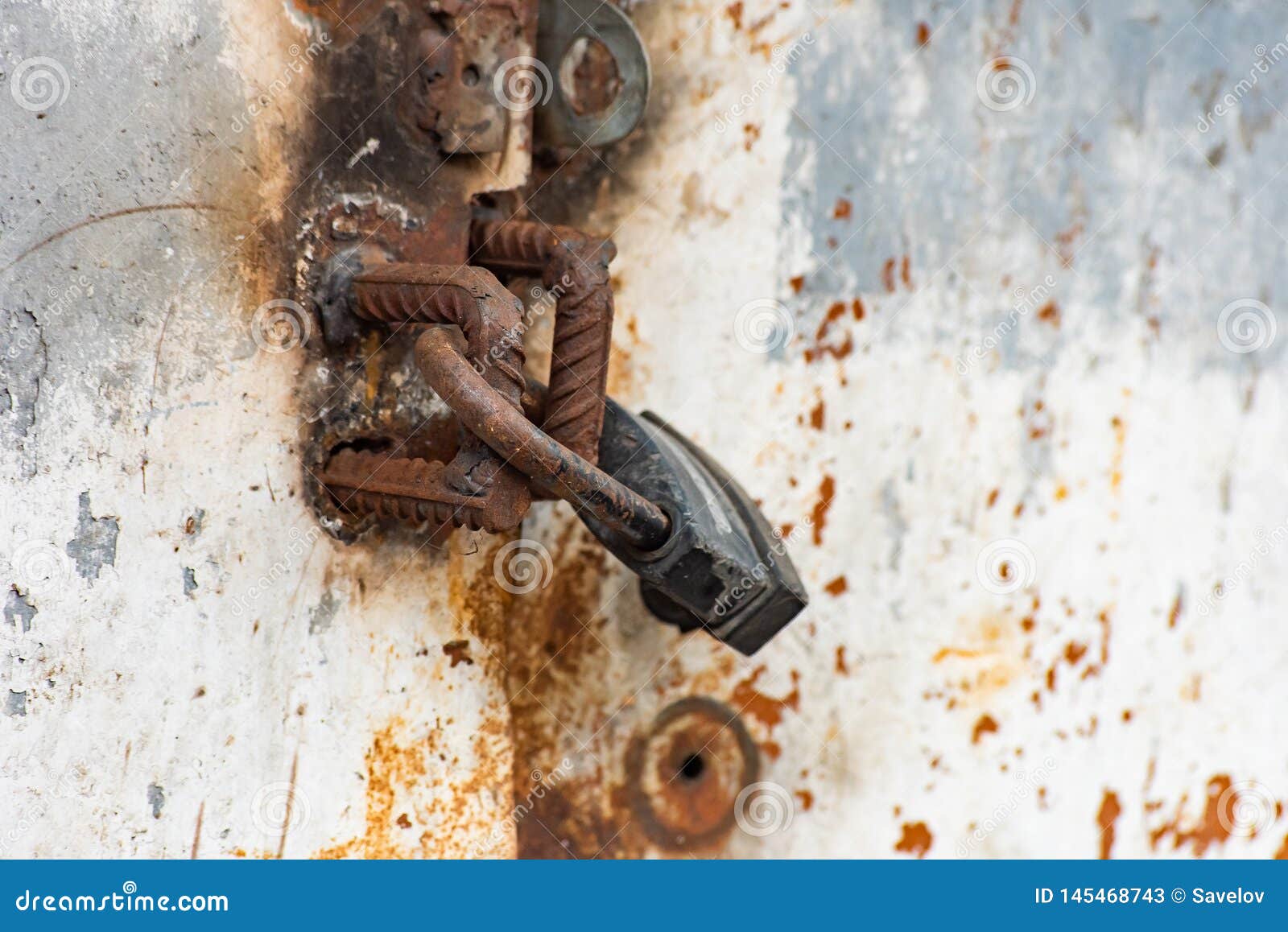 Rusty Metal Gate Closed Lock Stock Image - Image of metal, retro: 145468743