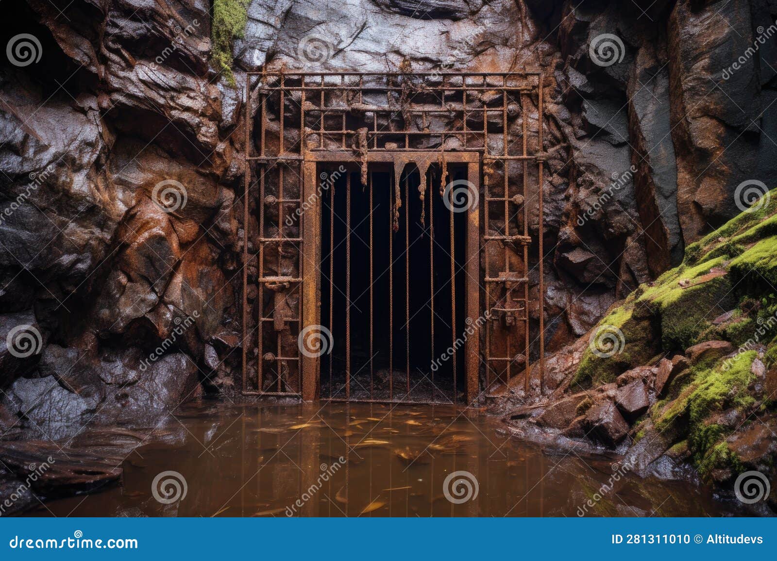Rusty Metal Gate Closing Off Mine Shaft Stock Illustration ...
