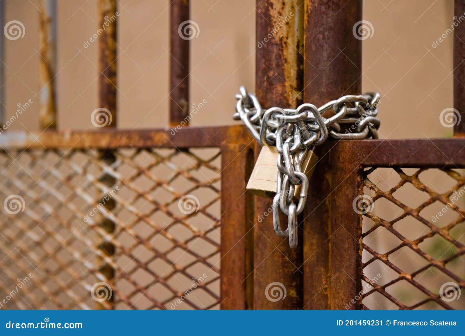 Rusty Metal Gate of a Factory Closed with Padlock - Concept Image Stock ...