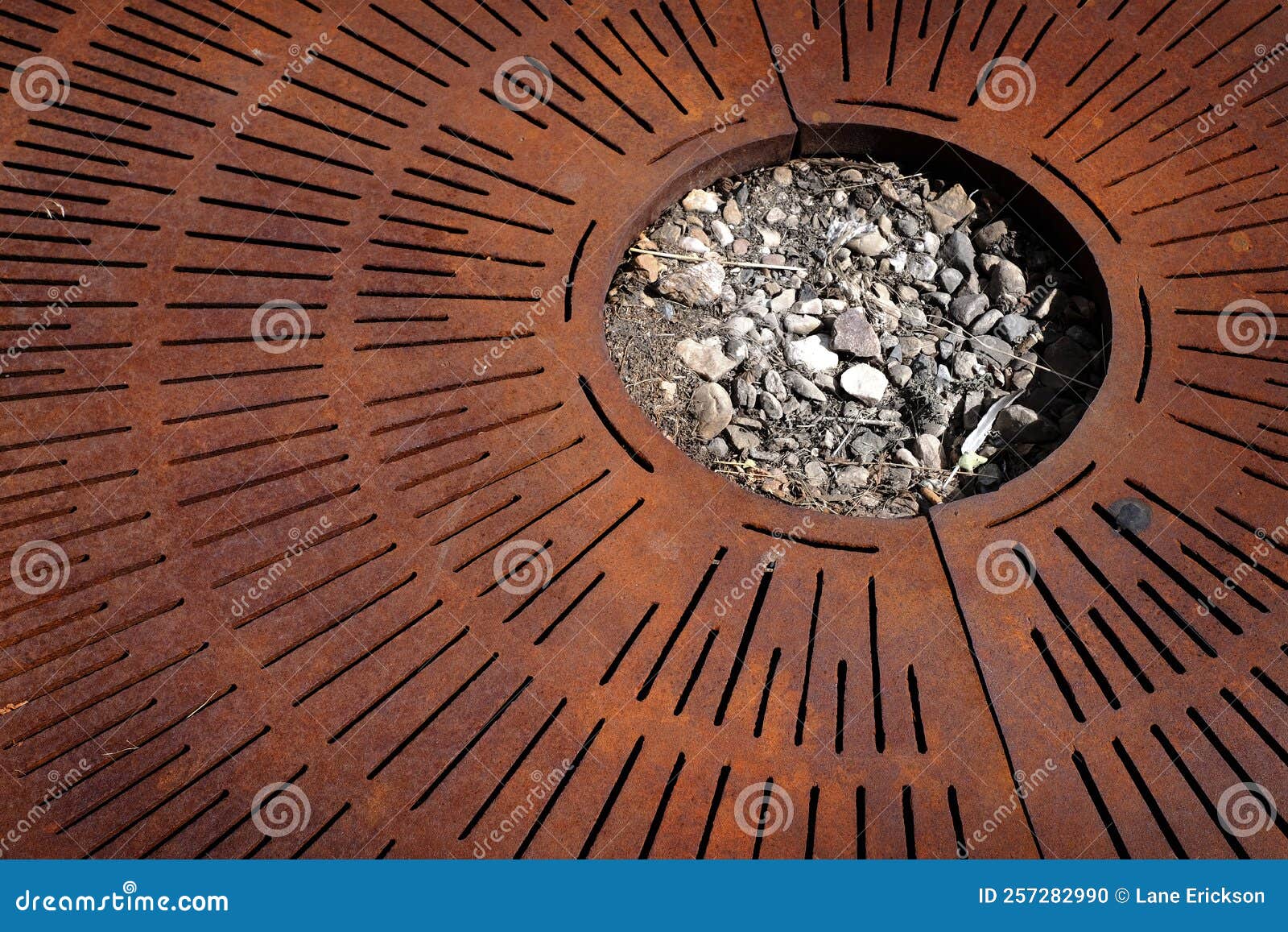 Rusty Metal Grate with Rock and Soil Circle Shaped Stock Photo - Image ...