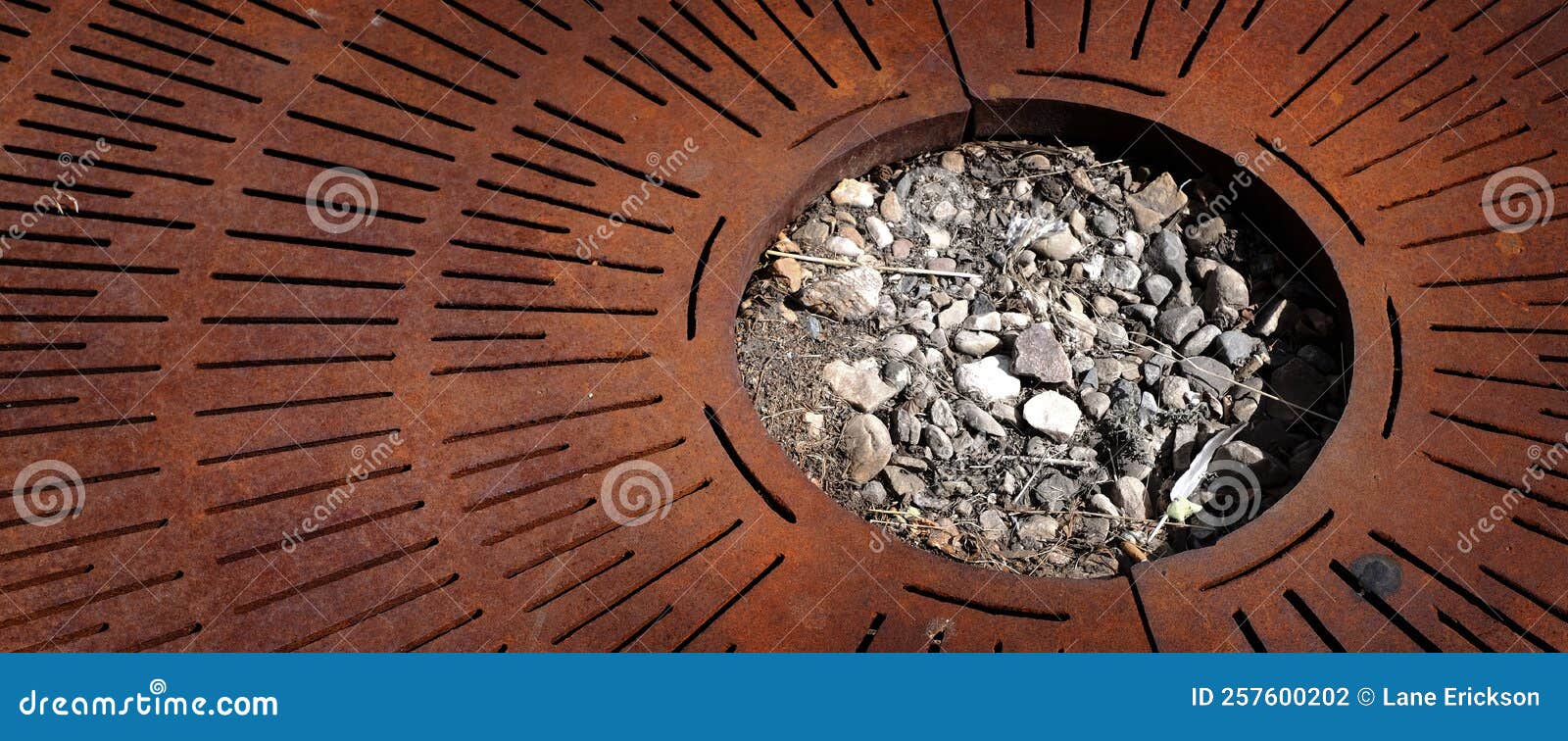 Rusty Metal Grate with Rock and Soil Circle Shaped Stock Photo - Image ...