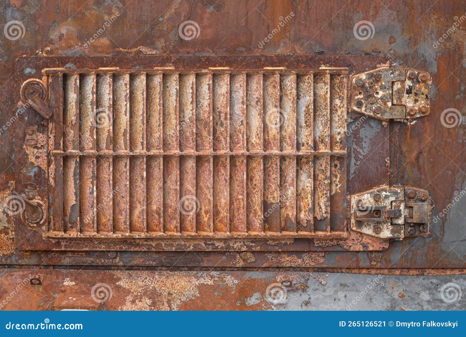 Rusty Metal Grille on a Metal Wall Stock Image - Image of plaque, plate ...