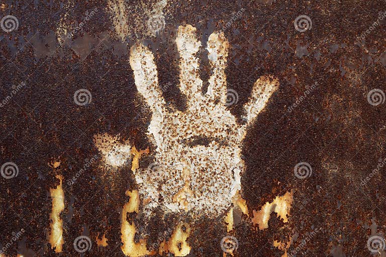Rusty metal with handprint stock photo. Image of background - 4780866