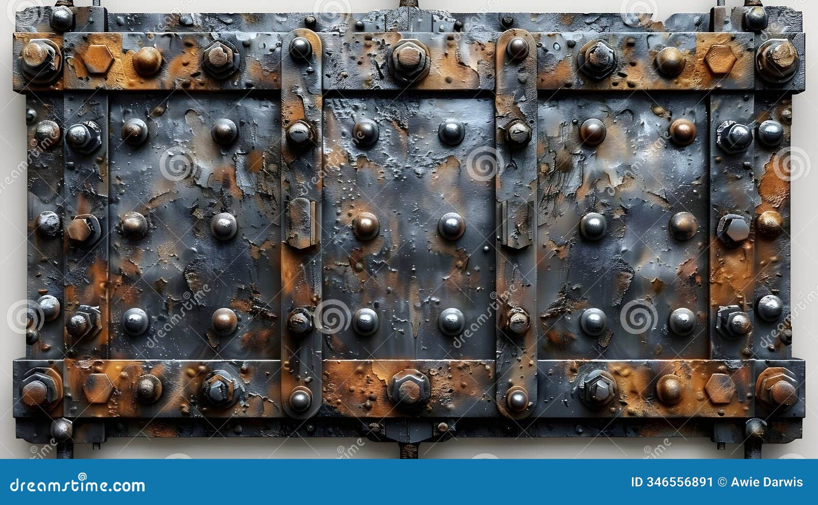 Rusty Metal Panel with Bolts and Nuts 3D Illustration Stock ...