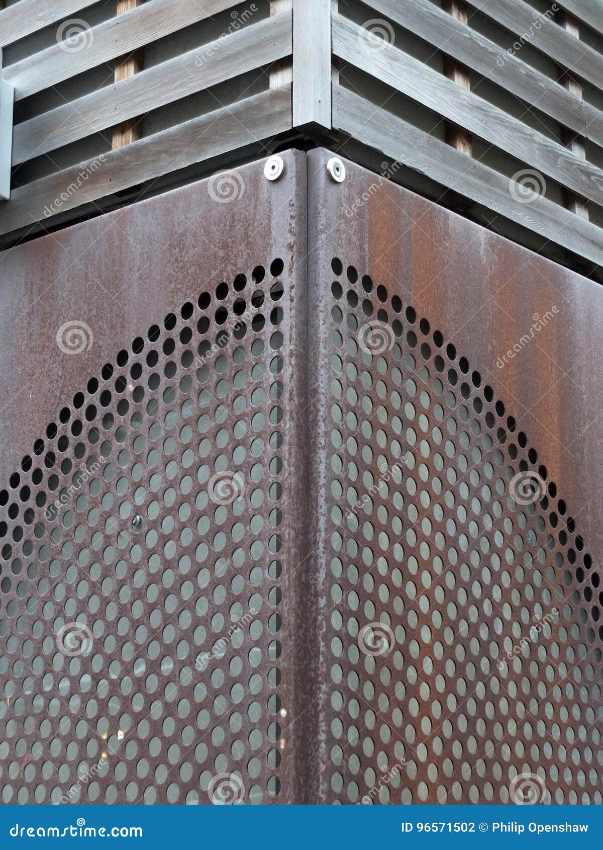 Rusty Metal Patterned Cladding Joined on a Corner Stock Photo - Image ...