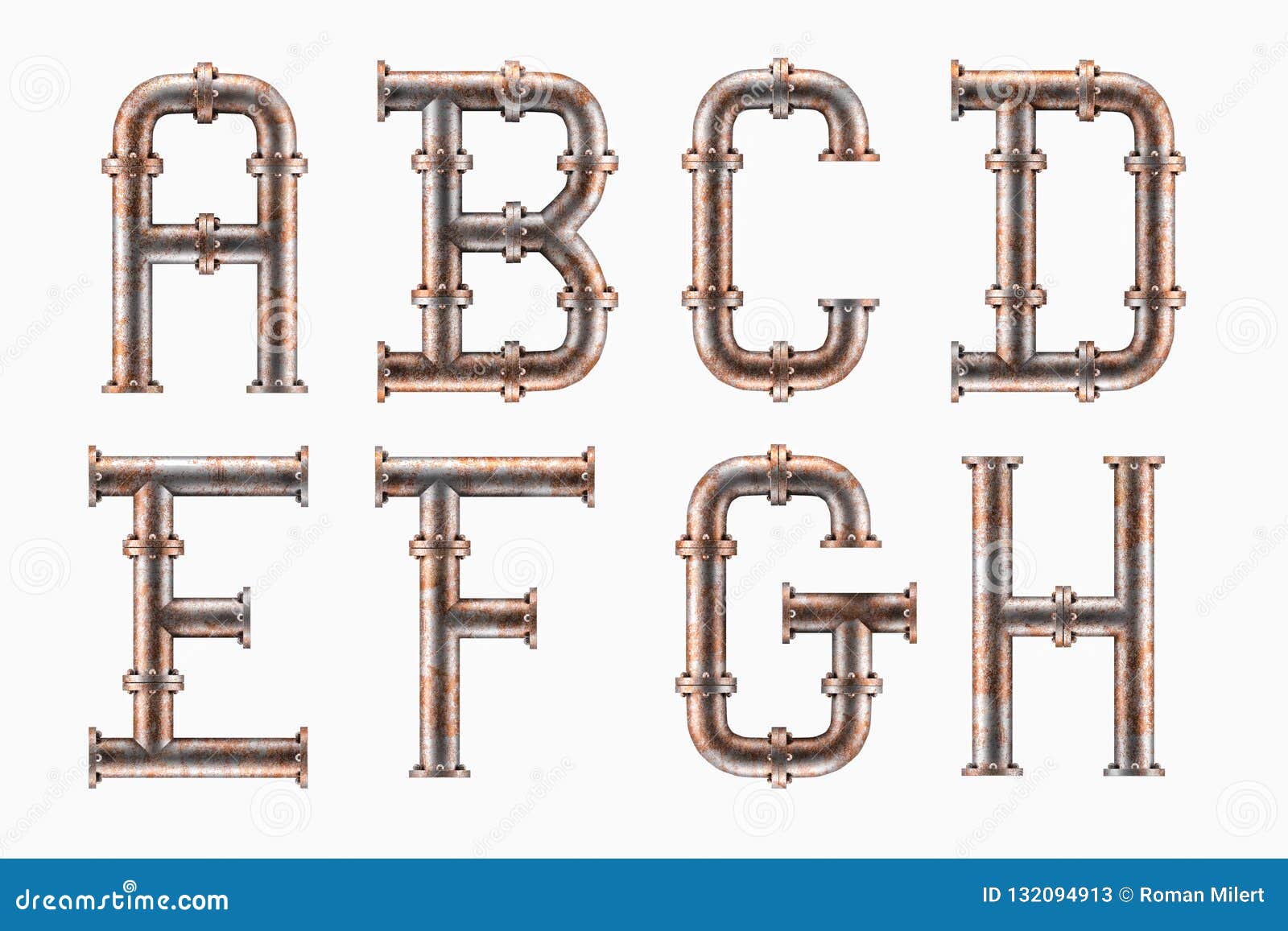 Rusty metal pipe alphabet stock illustration. Illustration of piping ...