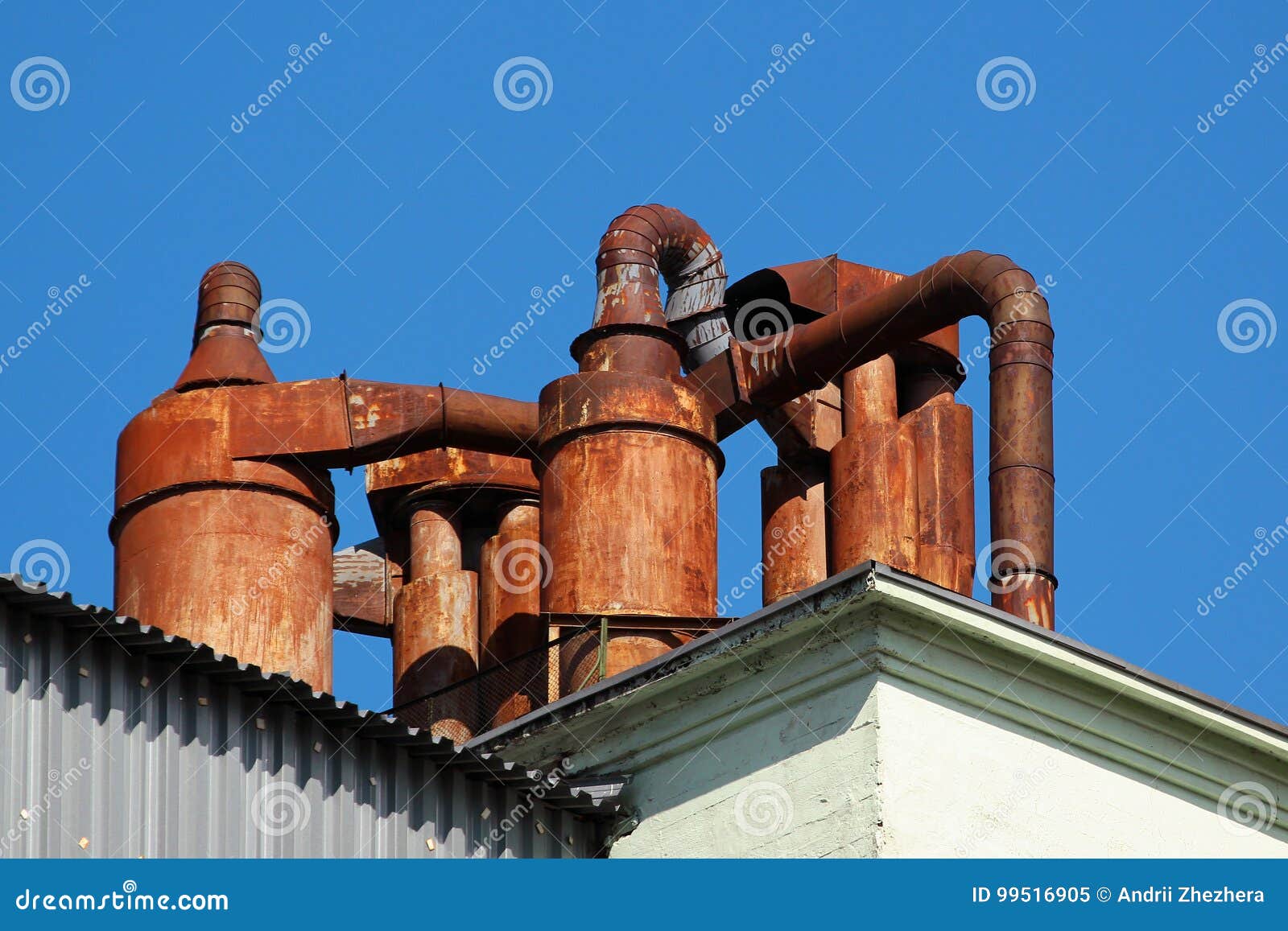 Rusty Metal Pipes and Chimneys on a Roof Stock Image - Image of rust ...