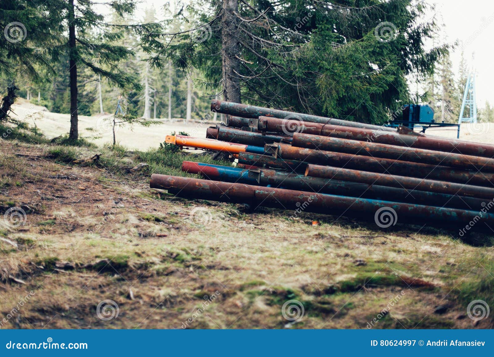 Rusty Metal Pipes in the Forest Closeup Stock Image - Image of abstract ...