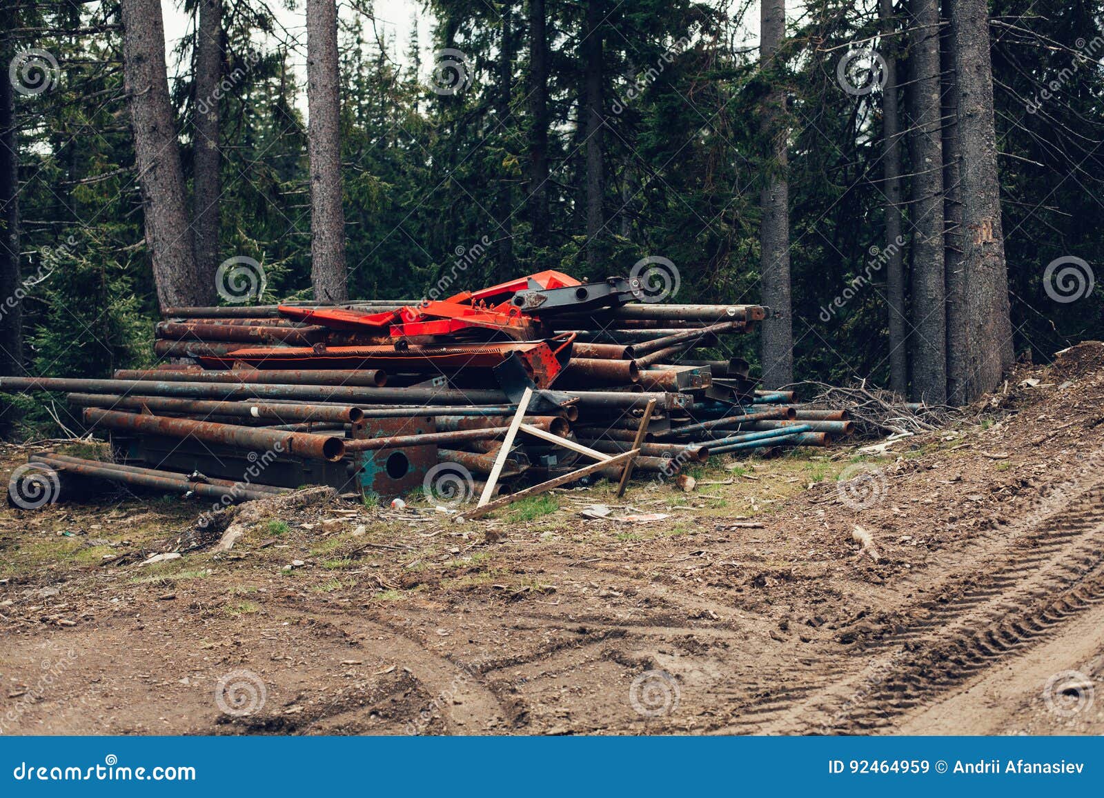 Rusty Metal Pipes in the Pine Forest Stock Image - Image of pile ...