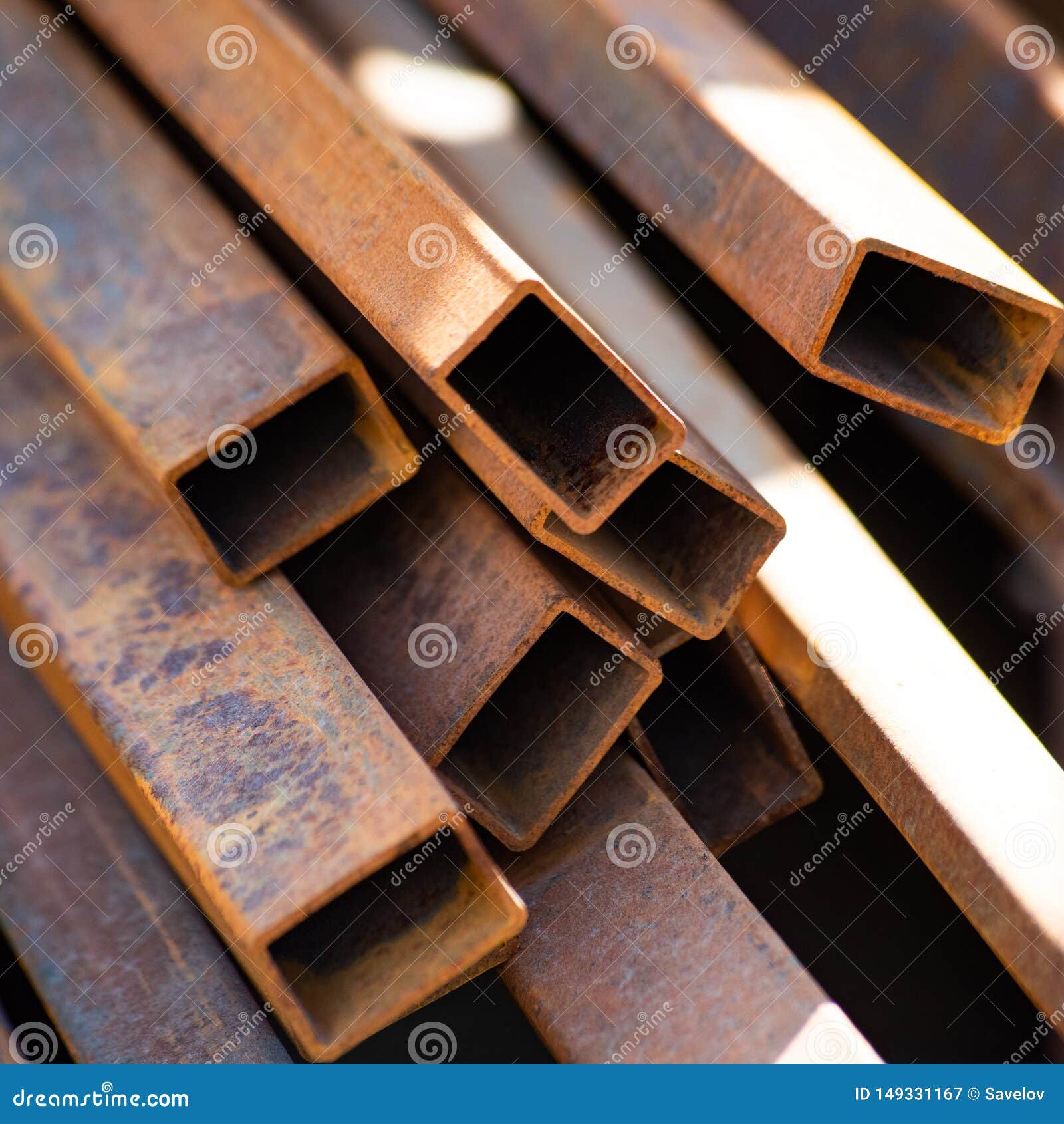 Rusty Metal Pipes of Rectangular Section Stock Image - Image of rust ...