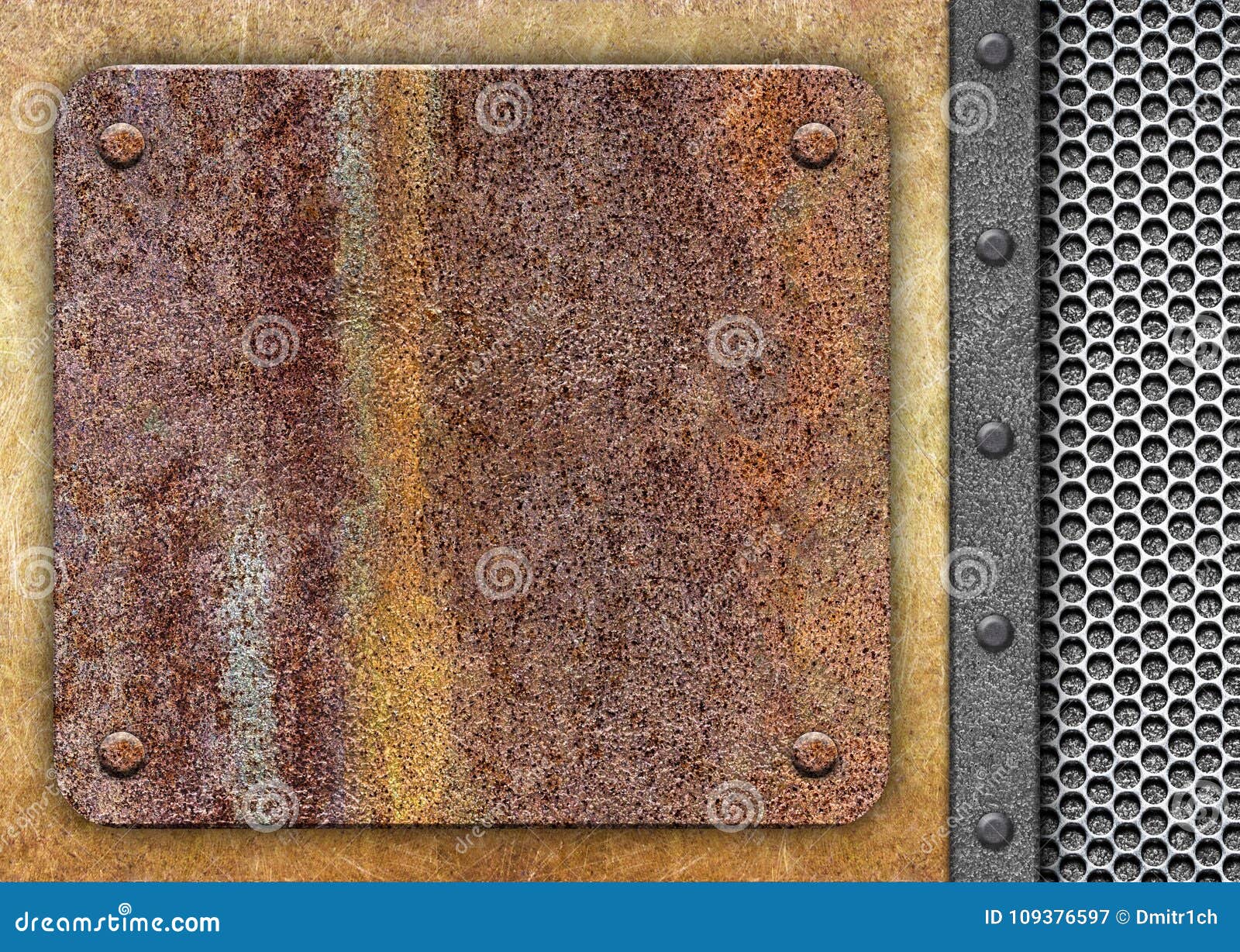 Rusty Piece of Iron, on the Background Metal Mesh Stock Illustration ...