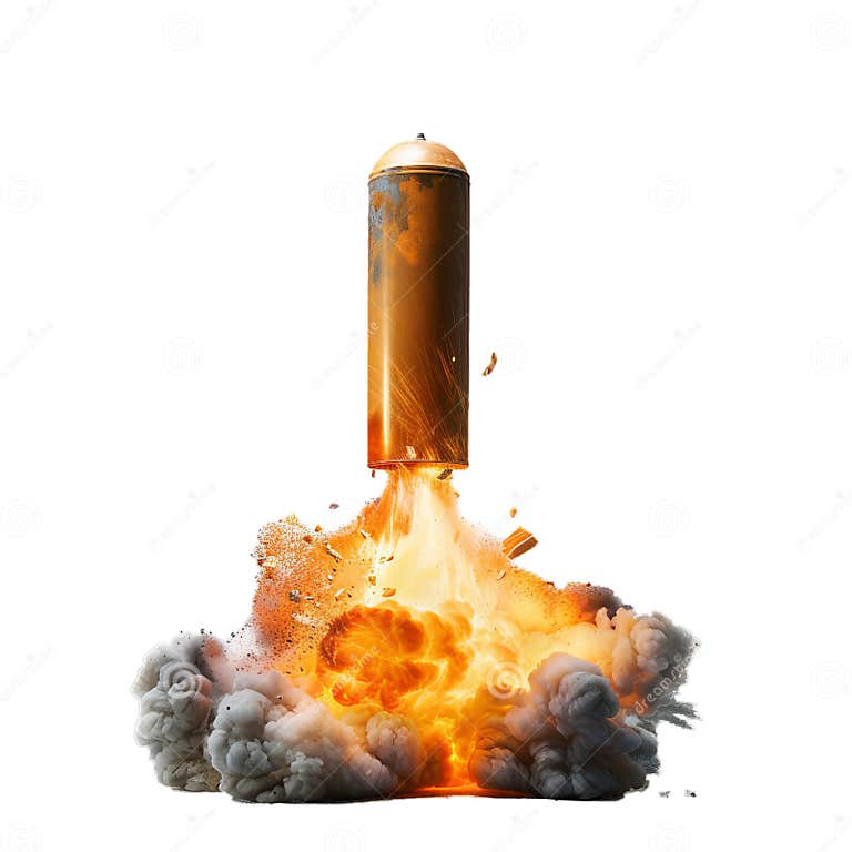 Rusty Rocket Launching with a Blast of Fire and Smoke Stock ...