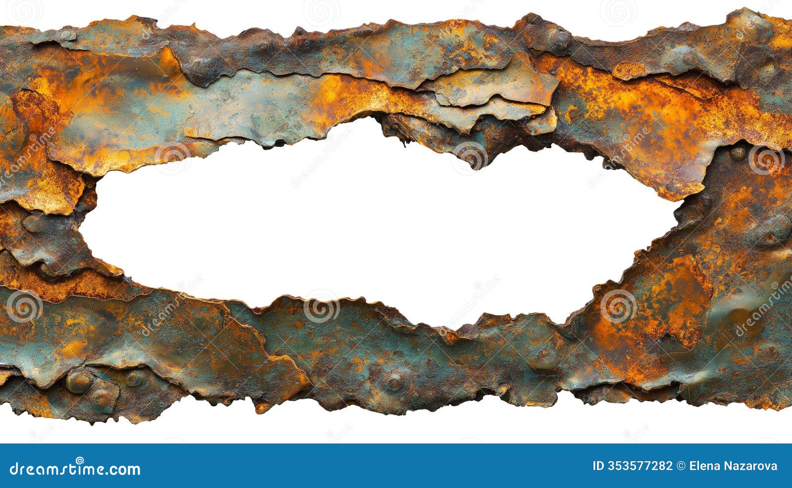 Rusty Metal Texture with Torn Edges in Center Frame on White Background ...