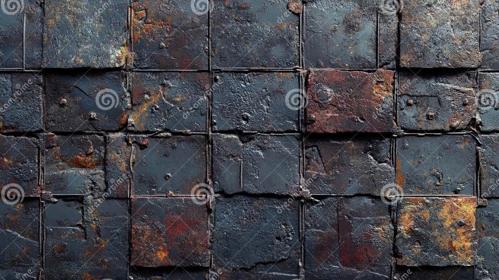Rusty Metal Tile Wall, Industrial Texture and Background Stock Photo ...