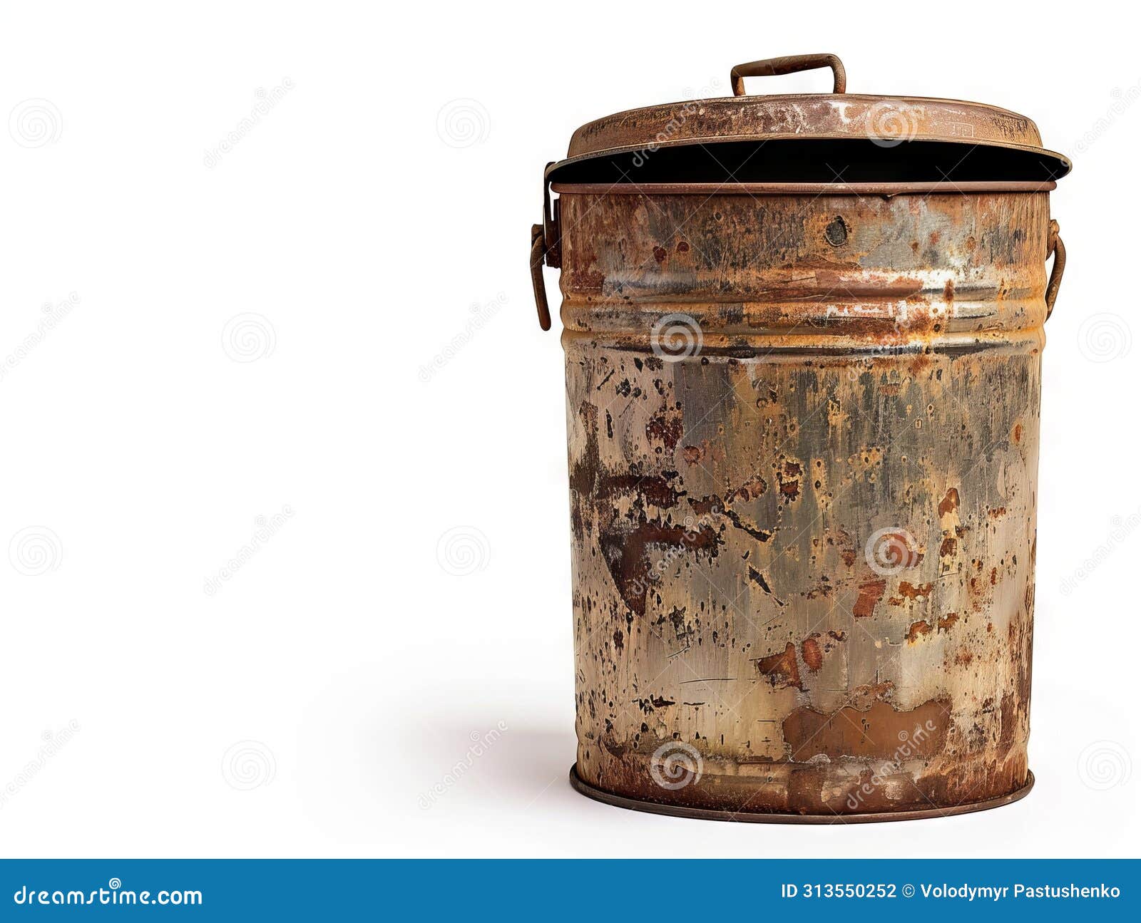 A Rusty Metal Trash Can on a White Background Stock Photo - Image of ...