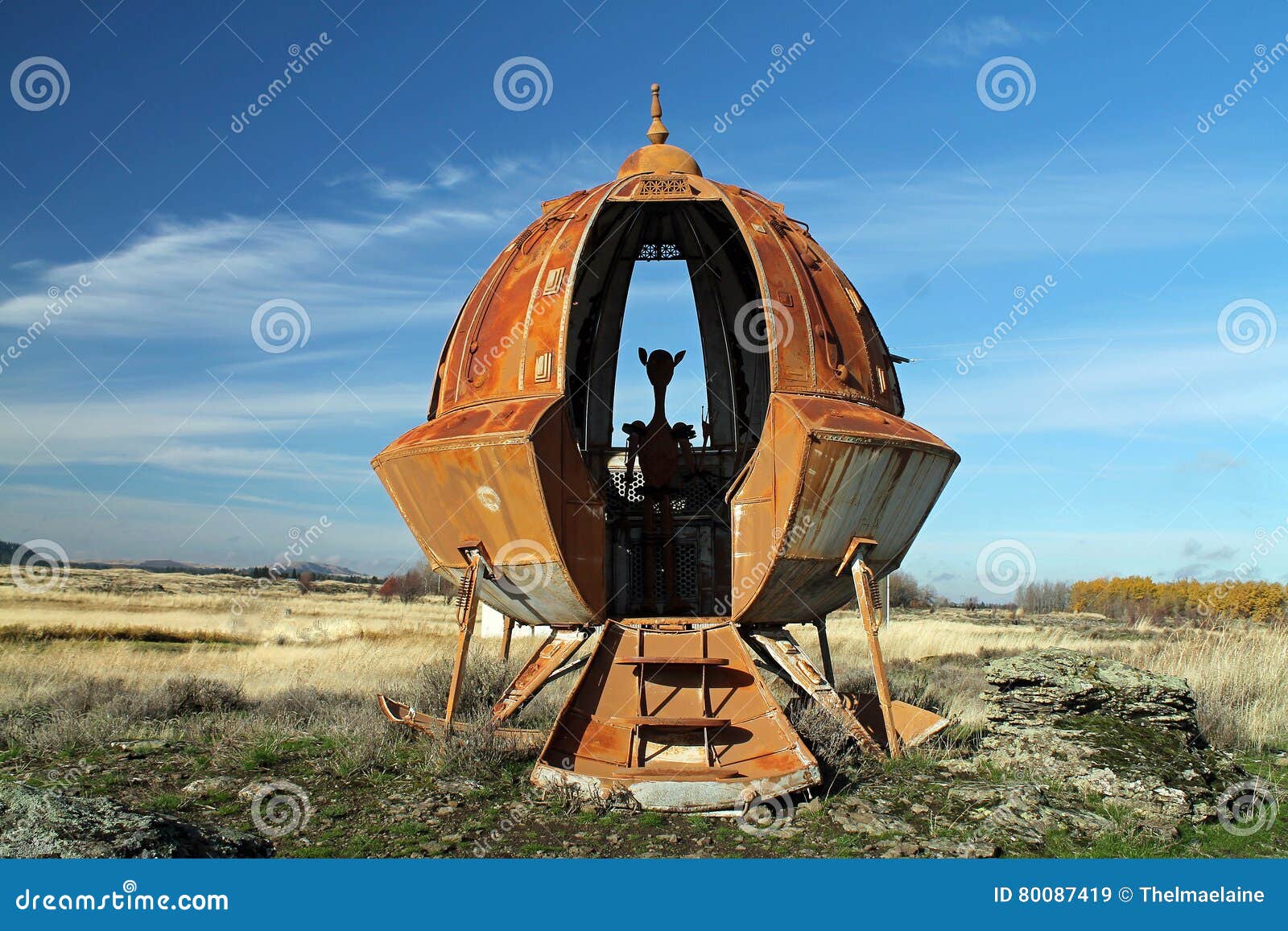 Rusty Metal UFO with Alien Silhouette Stock Image - Image of space ...
