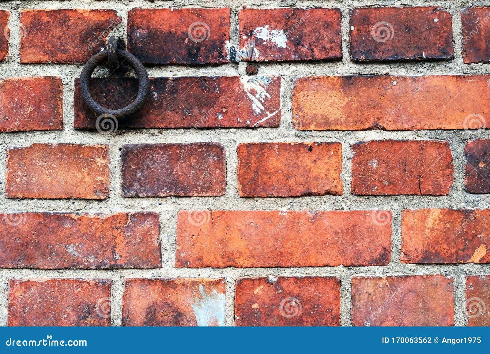 Rusty Metallic Ring in an Old Vintage Red Bricks Wall. Abstract ...