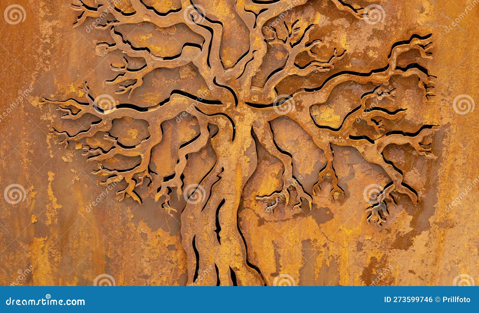 Rusty Metallic Tree Artwork Stock Photo - Image of plate, twig: 273599746