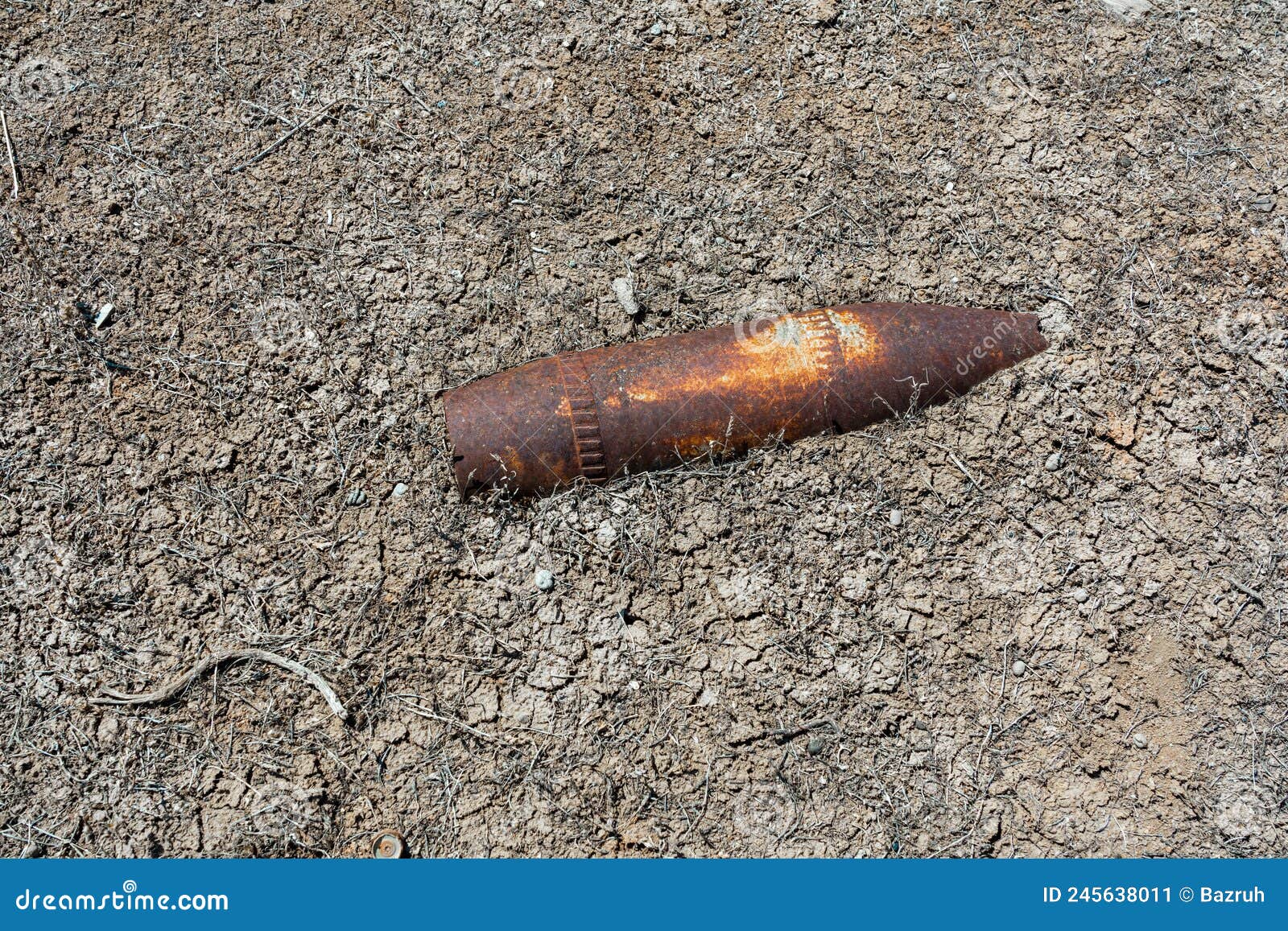 Rusty Military Bomb Shell in the Ground Stock Image - Image of army ...